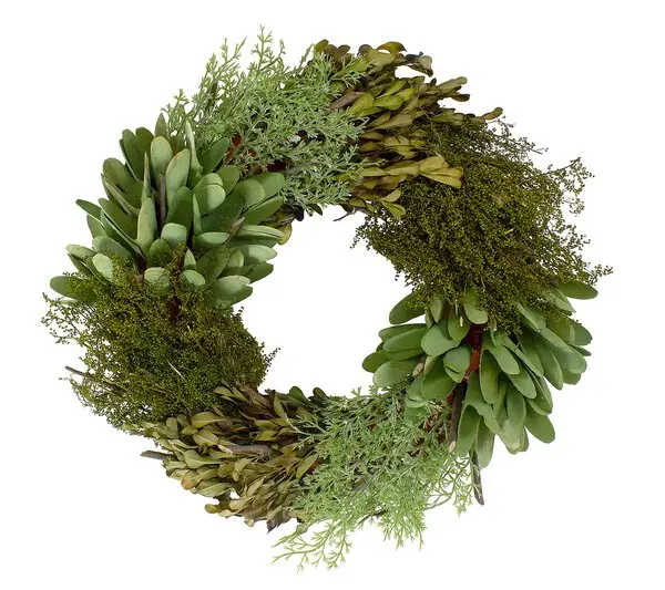 NORTHLIGHT Cedar Succulent And Day Grass Sprin Wreath - One-color