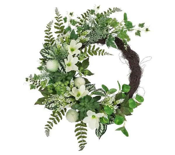 NORTHLIGHT Mixed Wildflowers And Magnolias Spri Ng Wreath - One-color
