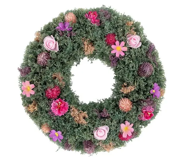 NORTHLIGHT Thistle Mixed Floral Spring Wreath 13 - One-color