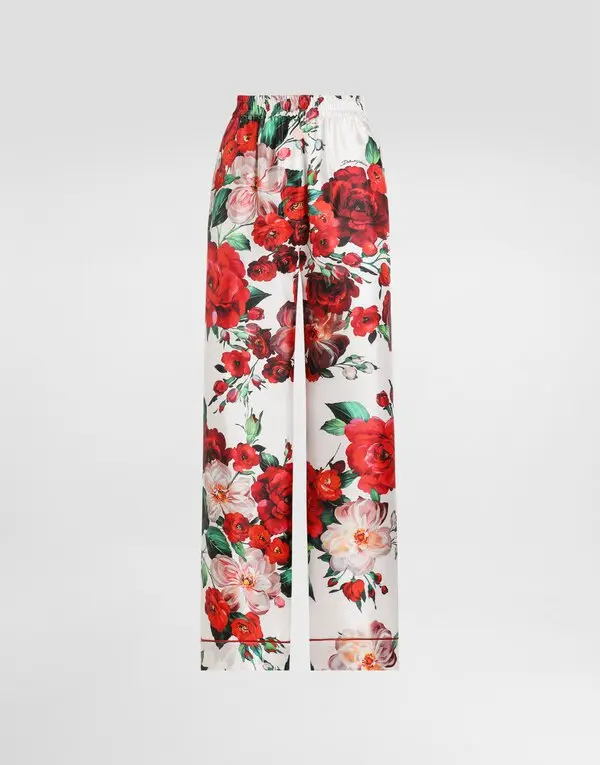 Dolce & Gabbana Satin Pajama Pants With Rose - Print