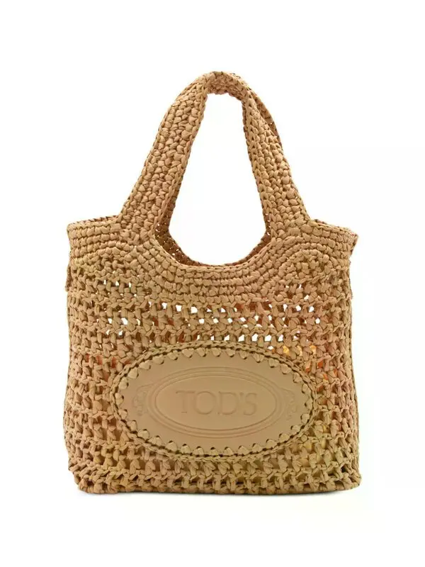 TOD'S Raffia And Leather Mini Shopping Bag - Brown