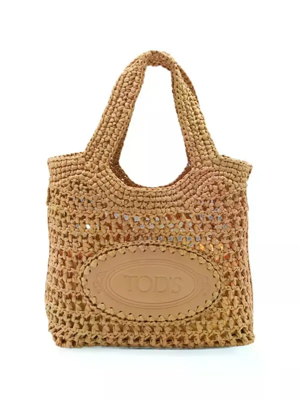 TOD'S Mini Raffia Shopping Bag - Neutrals