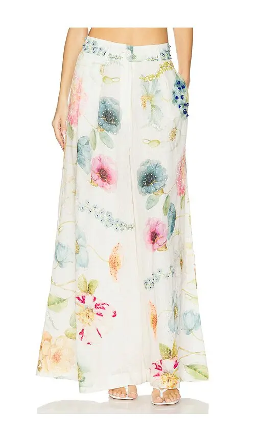 LA FUORI Blossom Belle Embellished Floral Wide Leg Pants