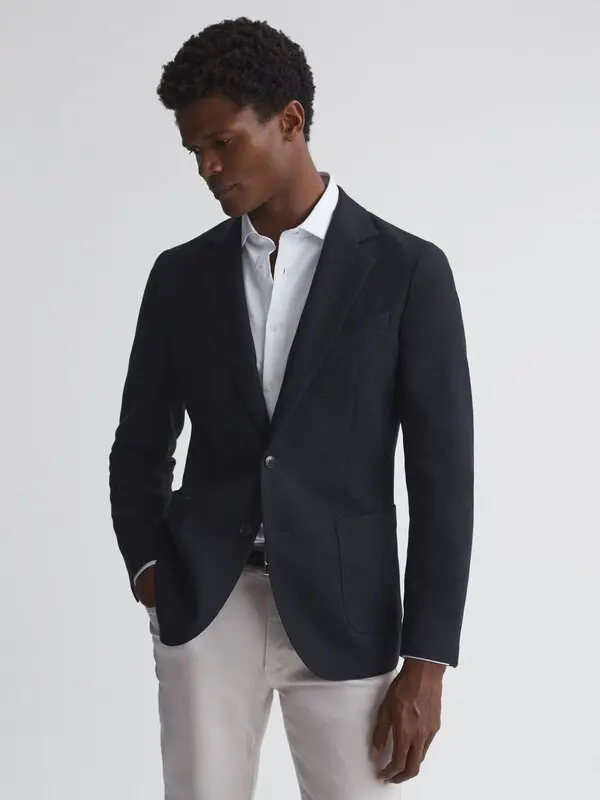 REISS Attire Slim Fit Textured Wool Blend Blazer - Navy