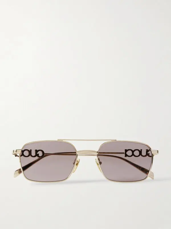 Gucci Lettering Aviator-style Sunglasses - Gold