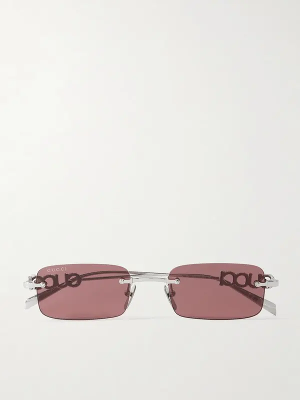 Gucci Lettering Rimless Rectangle-frame -tone Sunglasses - Silver