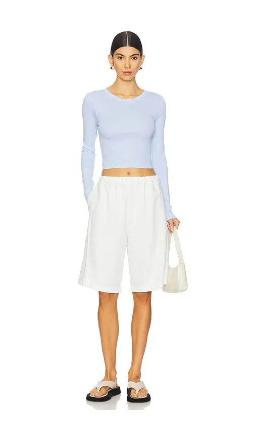 Enza Costa Supima Baby Long Sleeve Cropped Top - Light Blue