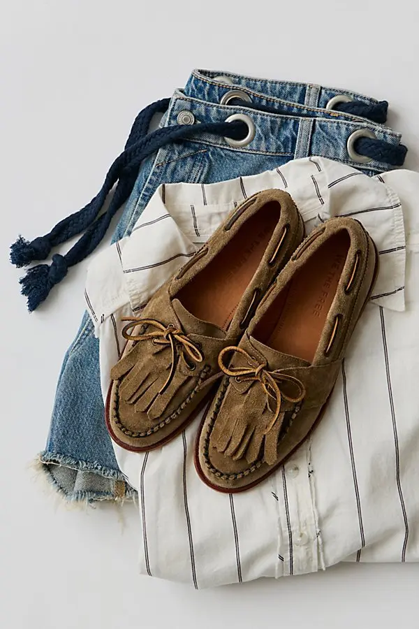 Free People We The Free Benny Boat Shoes - Grey Taupe Suede