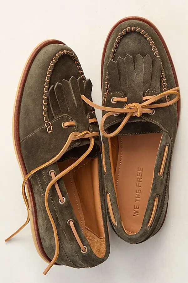Free People We The Free Benny Boat Shoes - Olive Suede