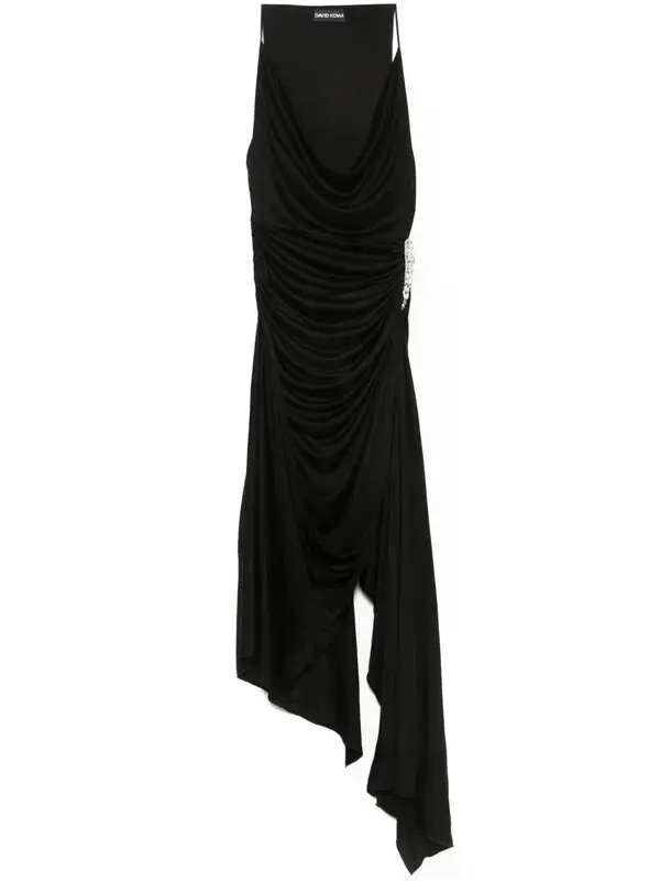 David Koma Crystal-claw Detailed Asymmetric Midi Dress - Black