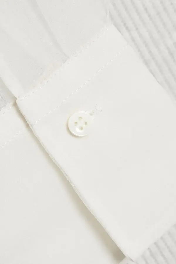 Brunello Cucinelli Chiffon-paneled Ribbed Cotton Sweater