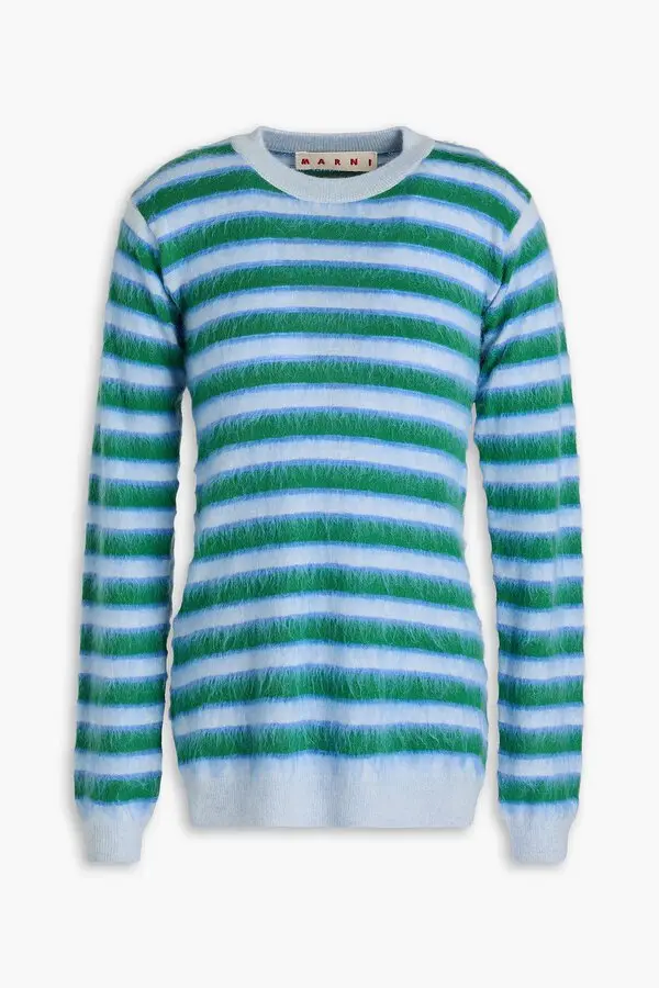 Marni Striped Brushed Wool Sweater - Light Blue