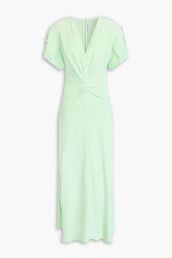 Victoria Beckham Ruched Crepe Midi Dress - Light Green - 55% Off |  Editorialist