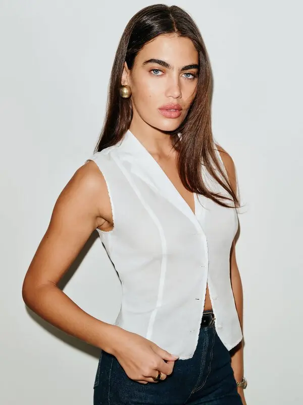 REFORMATION Kady Sleeveless Vest With Scallop Trim