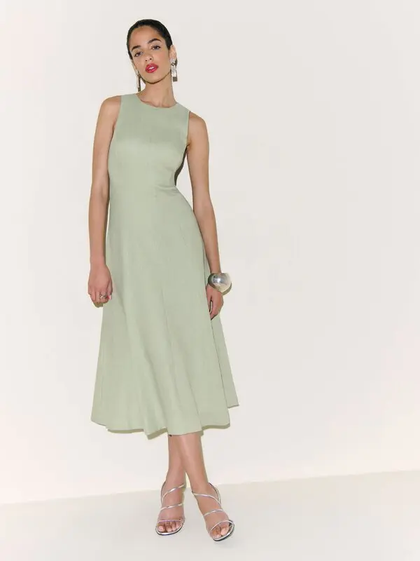 chinese dress ladies Rent The Selia Green Linen Dress By Reformation