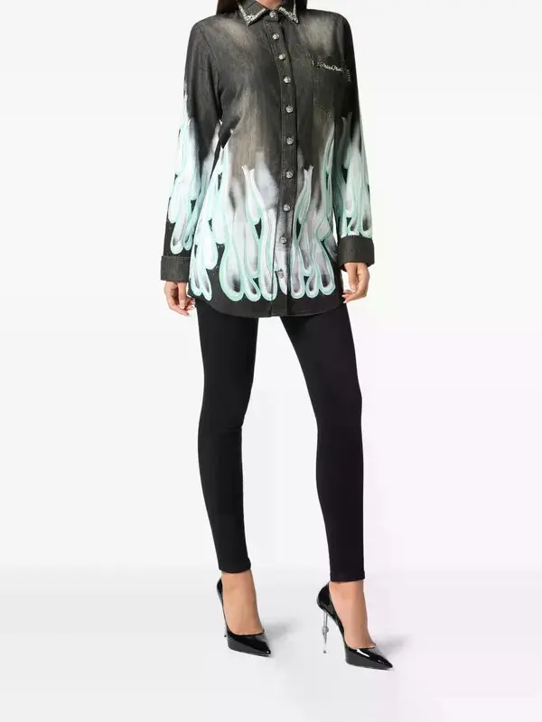 Philipp Plein Flame Racing Denim Shirt - Grey