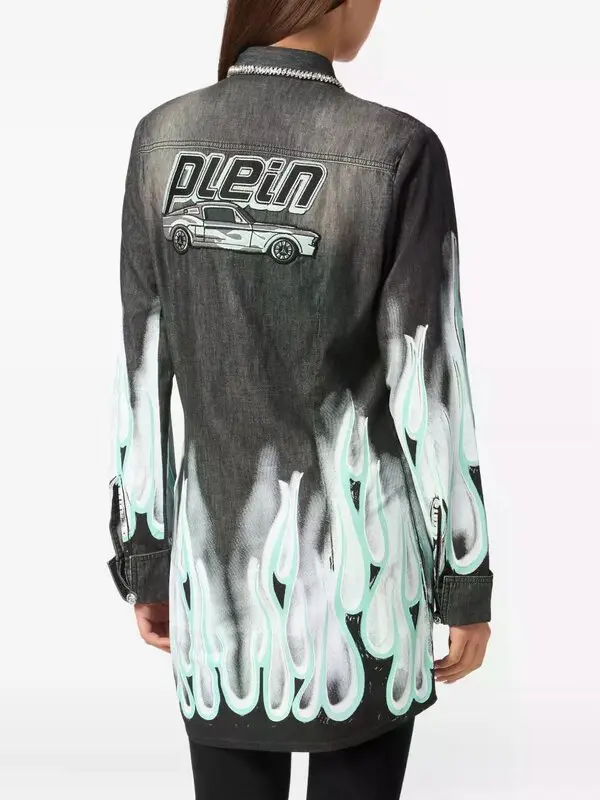 Philipp Plein Flame Racing Denim Shirt - Grey