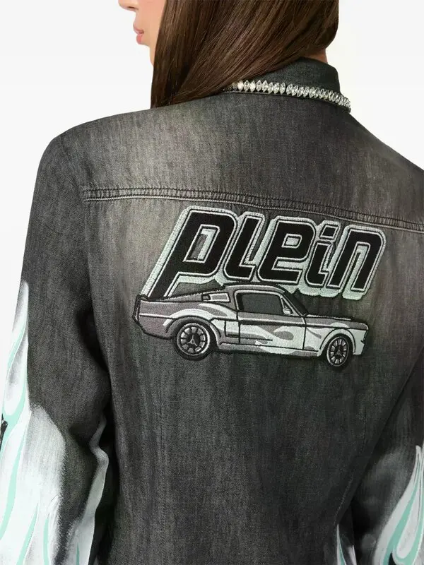 Philipp Plein Flame Racing Denim Shirt - Grey