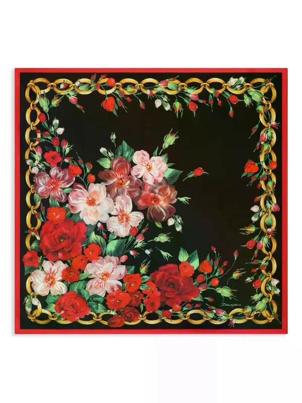 Dolce & Gabbana Rose-print Scarf - Black