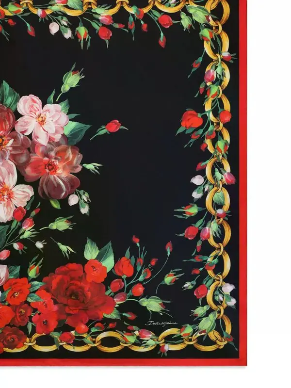 Dolce & Gabbana Rose-print Scarf - Black