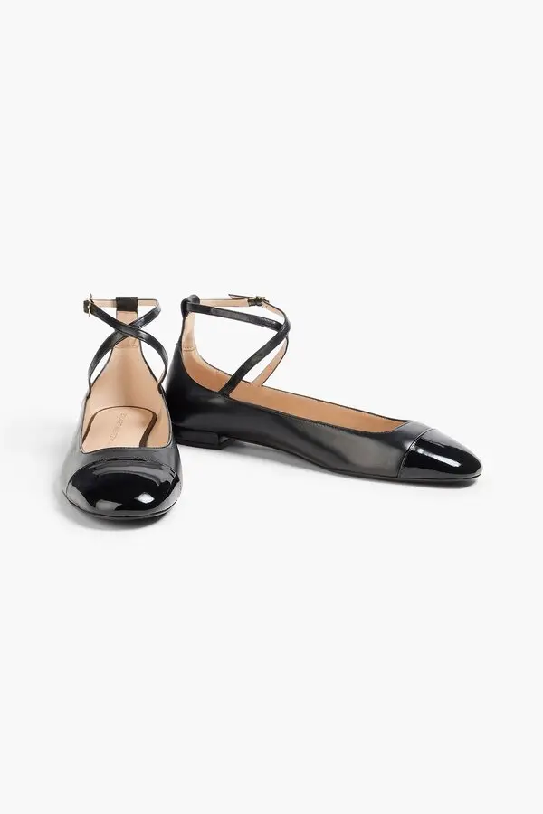 STUART WEITZMAN Smooth And Patent-leather Ballet Flats