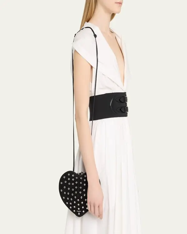 Alaïa Le Coeur Studded Goatskin Crossbody Bag - Noir