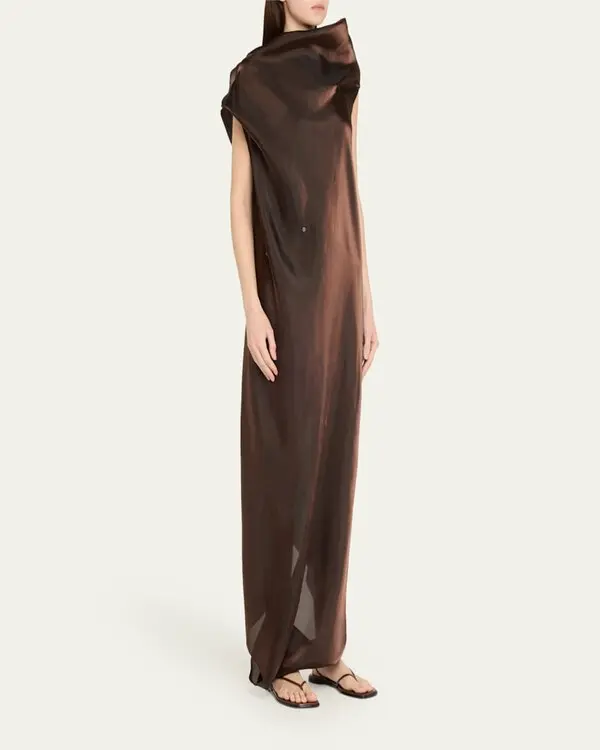 Issey Miyake Eau Long Draped Dress - Nasu Brown | Editorialist