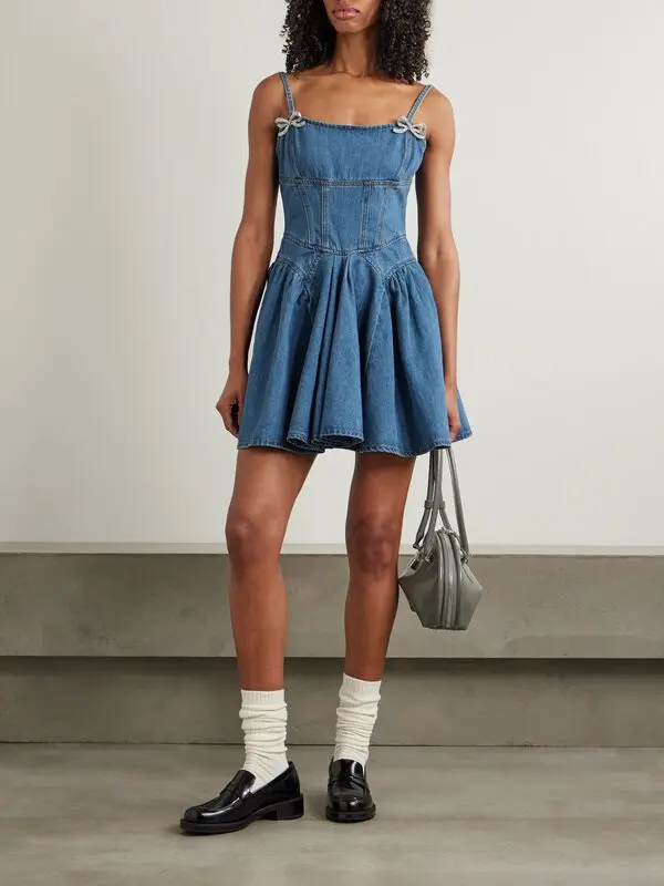 SELF-PORTRAIT Embellished Denim Mini Dress