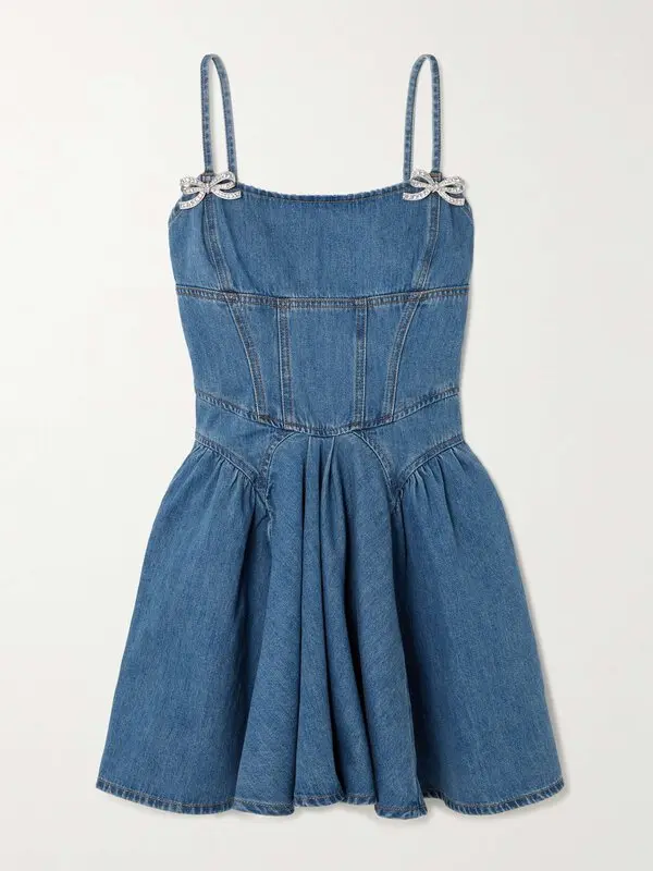 SELF-PORTRAIT Embellished Denim Mini Dress