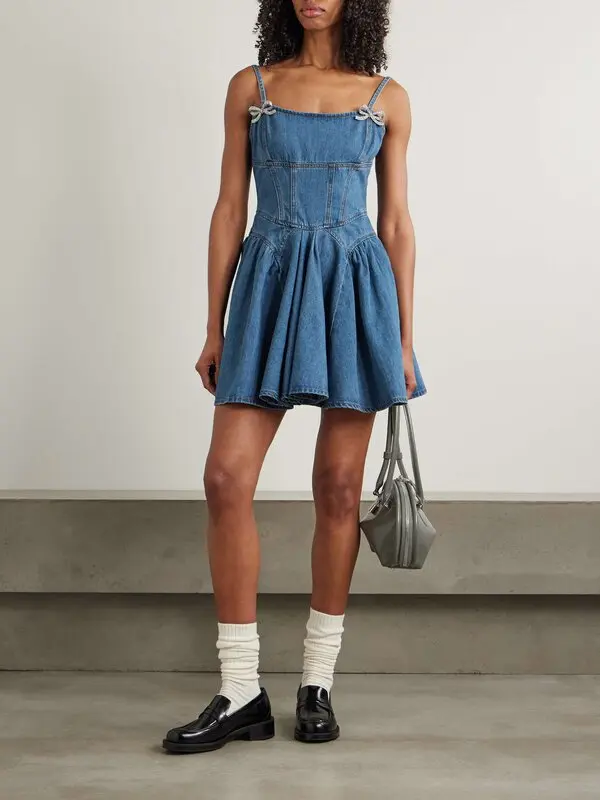 SELF-PORTRAIT Embellished Denim Mini Dress