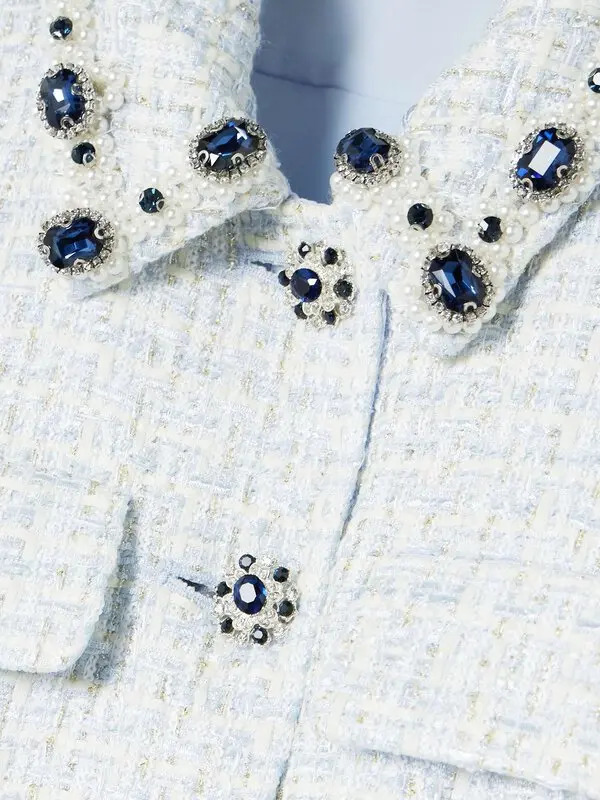 Self-Portrait Crystal-Embellished Metallic Boucl-Tweed Mini Dress In Blue  - 40% Off | Editorialist