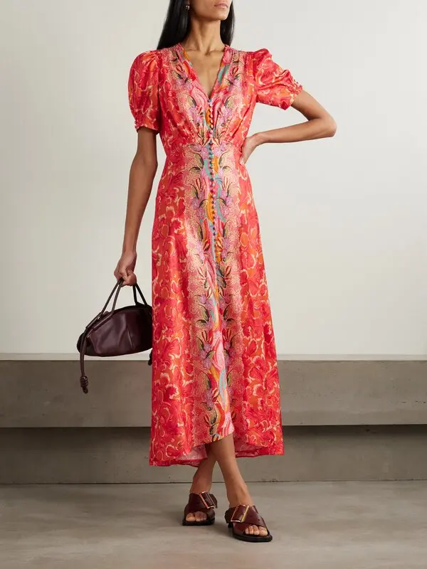 saloni orange dress Saloni Lea Printed Midi Dress In Orange - 50% Off