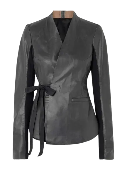 Rick Owens Hollywood Grosgrain-trimmed Leather Wrap Jacket - Black