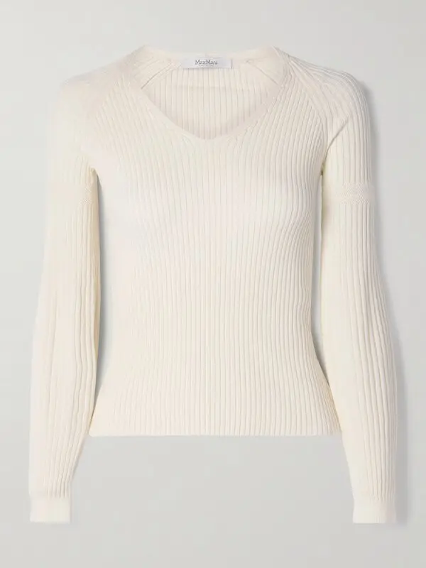 Max Mara Gioiosa Ribbed Cotton V-neck Sweater