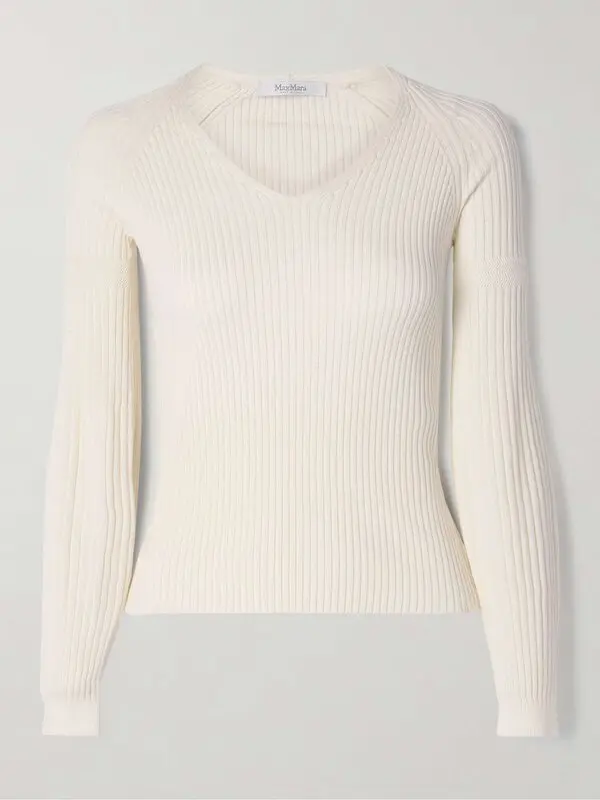 Max Mara Gioiosa Ribbed Cotton V-neck Sweater
