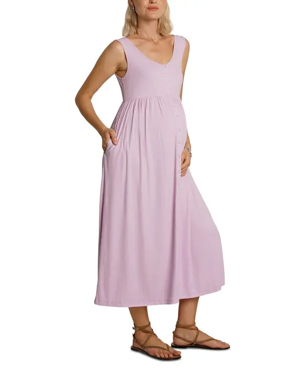 lavender purple maternity dress Angel Maternity Natalie Maternity Ruffled Neckline Eyelet Dress in Lilac