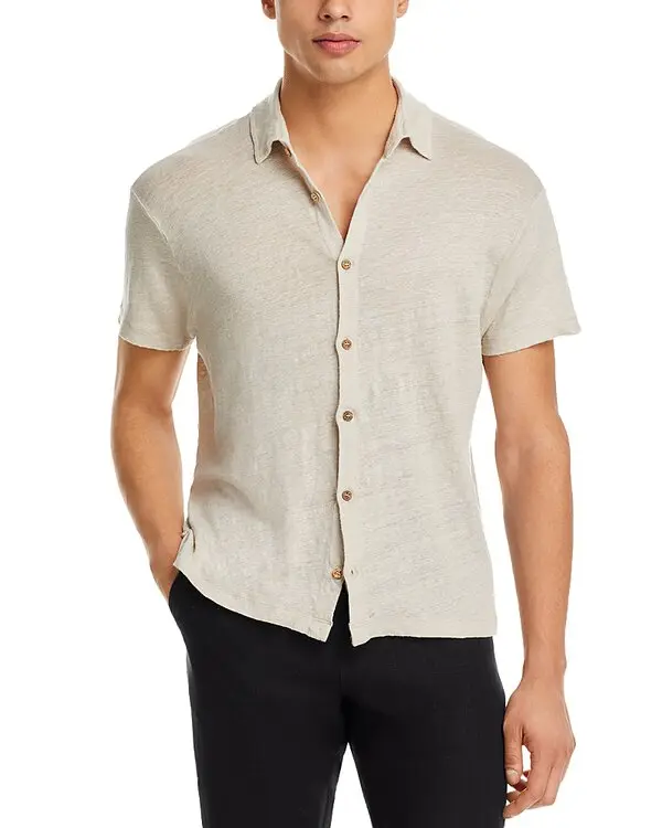 ALEX CRANE Ola Linen Knit Regular Fit Button Down Shirt - Bone
