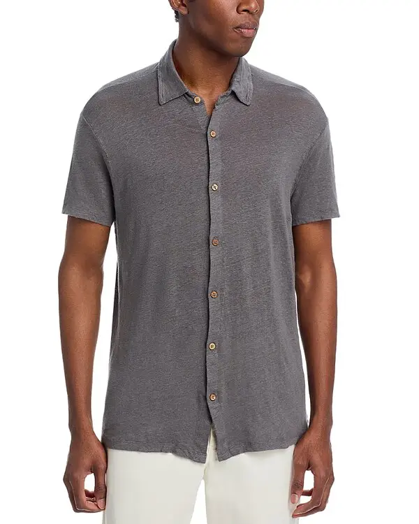 ALEX CRANE Ola Linen Knit Regular Fit Button Down Shirt - Slate