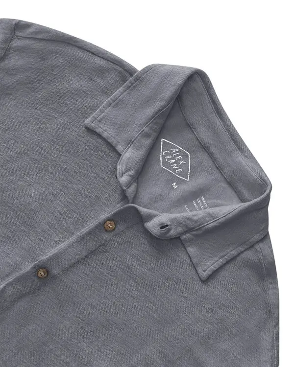 ALEX CRANE Ola Linen Knit Regular Fit Button Down Shirt - Slate
