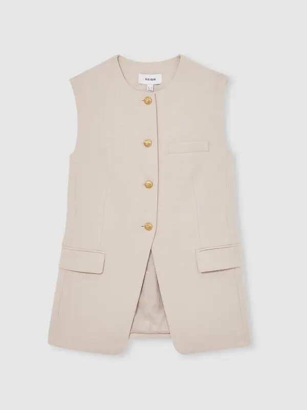 REISS Athena Longline Waistcoat - Neutral
