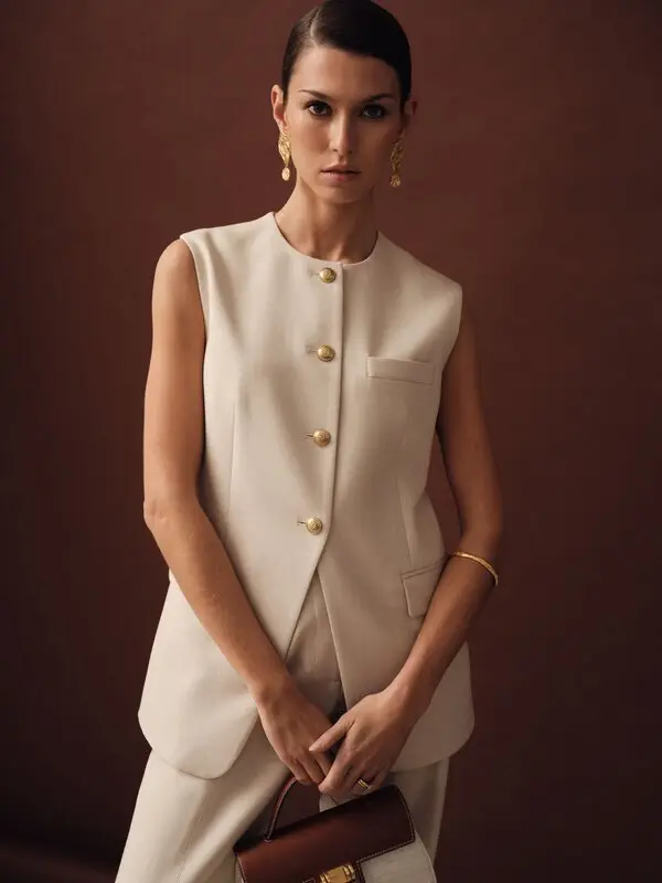 REISS Athena Longline Waistcoat - Neutral