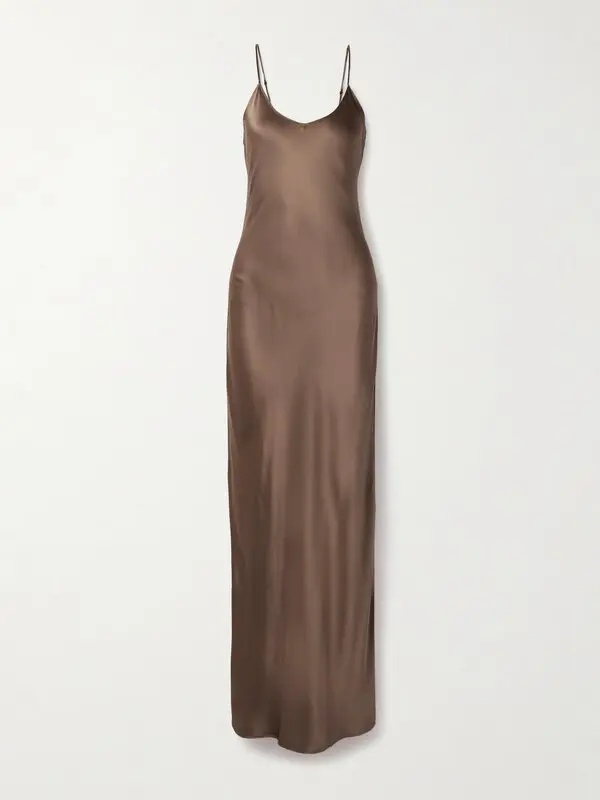 NILI LOTAN Cami Silk-satin Gown - Brown