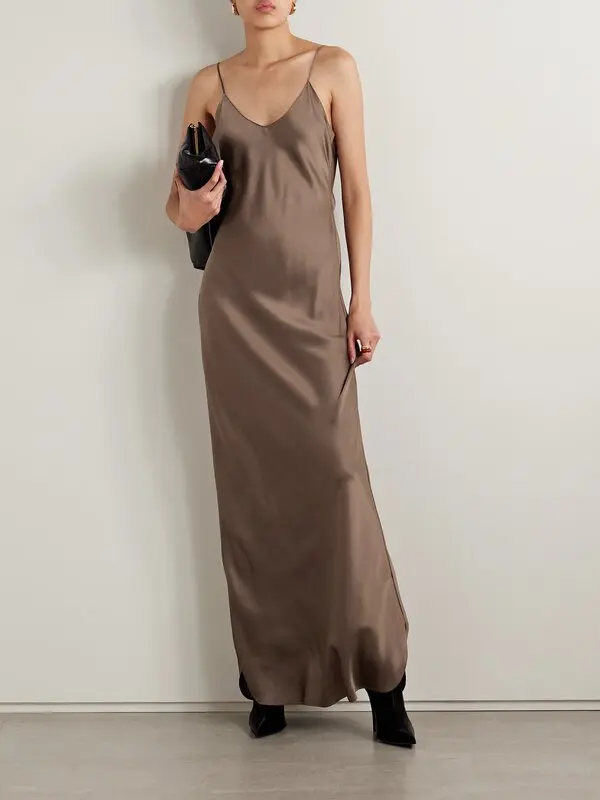NILI LOTAN Cami Silk-satin Gown - Brown