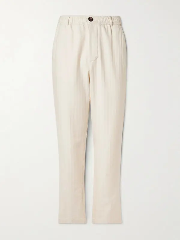 Oliver Peoples Slim-fit Straight-leg Herringbone Cotton Trousers