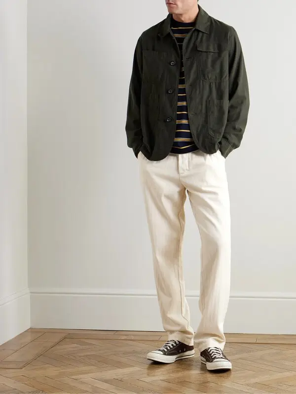 Oliver Peoples Slim-fit Straight-leg Herringbone Cotton Trousers