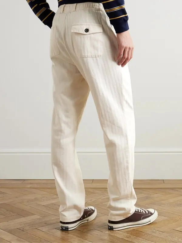 Oliver Peoples Slim-fit Straight-leg Herringbone Cotton Trousers
