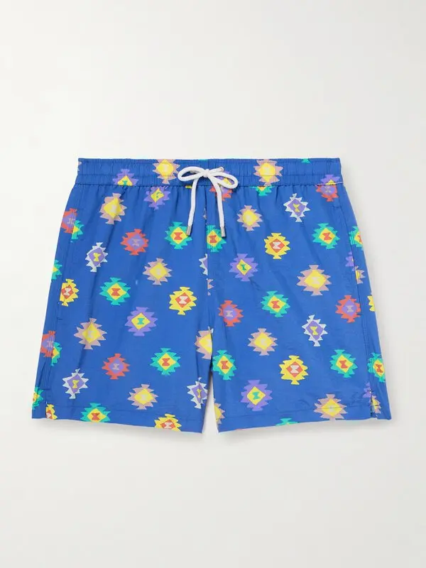 DRAKE'S Kelim Straight-leg Mid-length Printed Swim Shorts - Blue