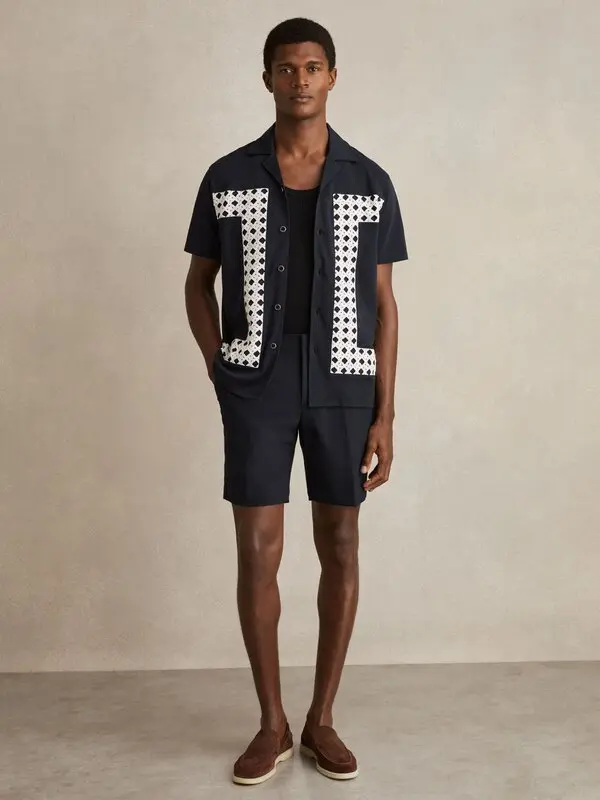 REISS Deck Drawstring Chino Shorts - Navy