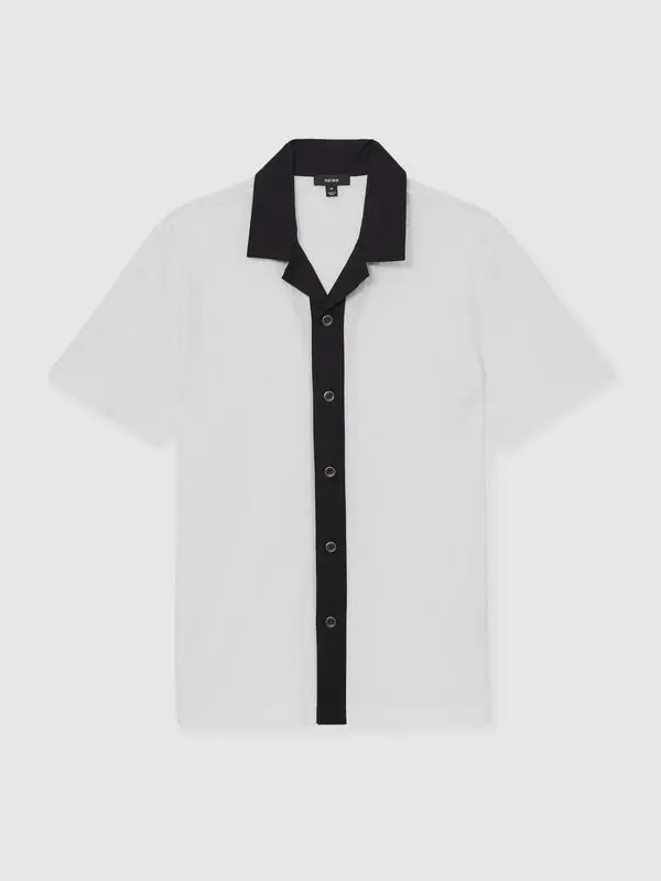 REISS Aster Cotton Textured Colour-block Shirt