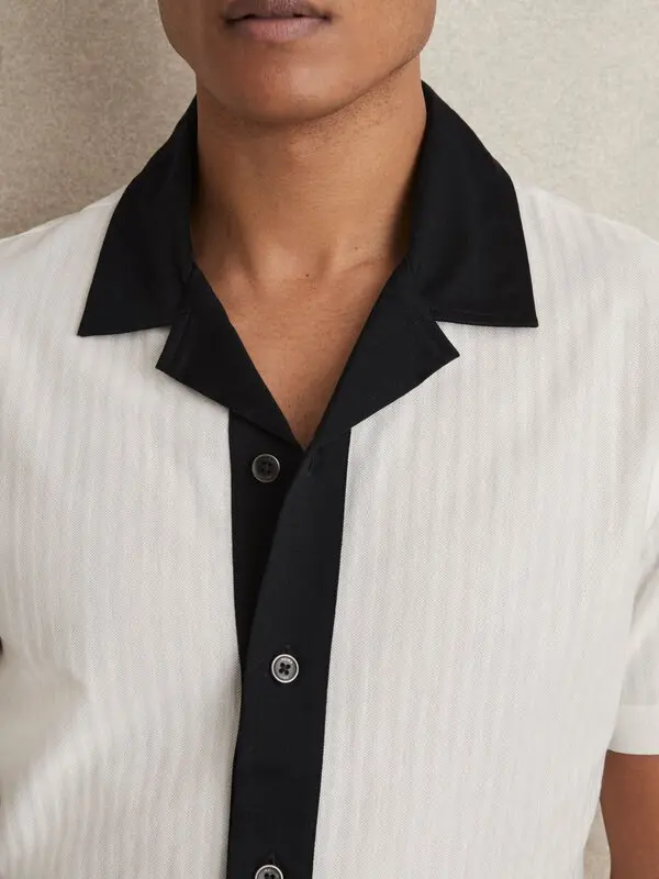 REISS Aster Cotton Textured Colour-block Shirt
